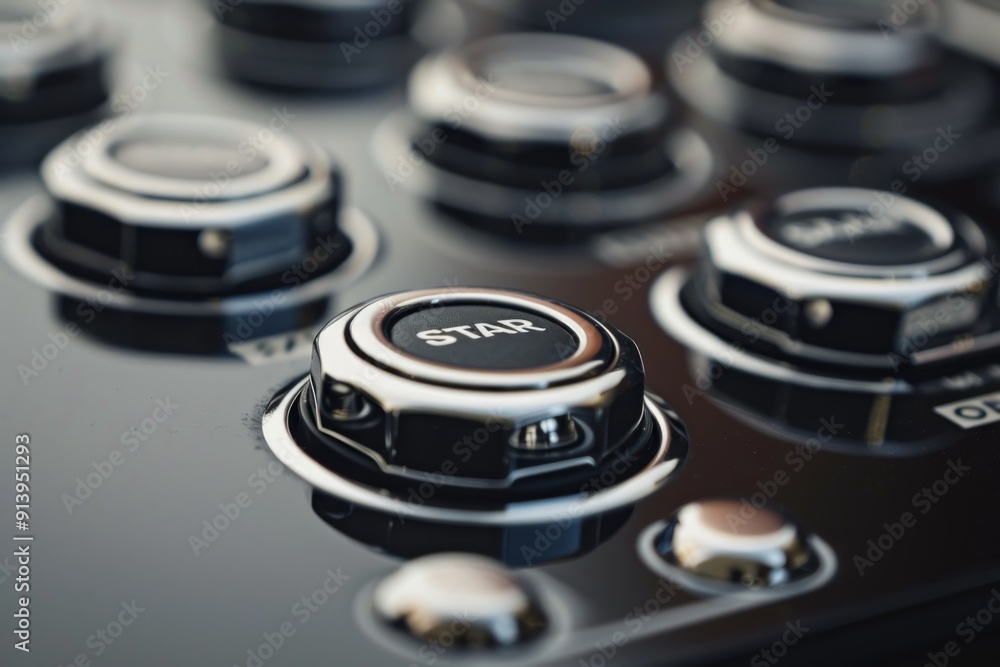 A detailed view of a push-button panel featuring a prominent star ...
