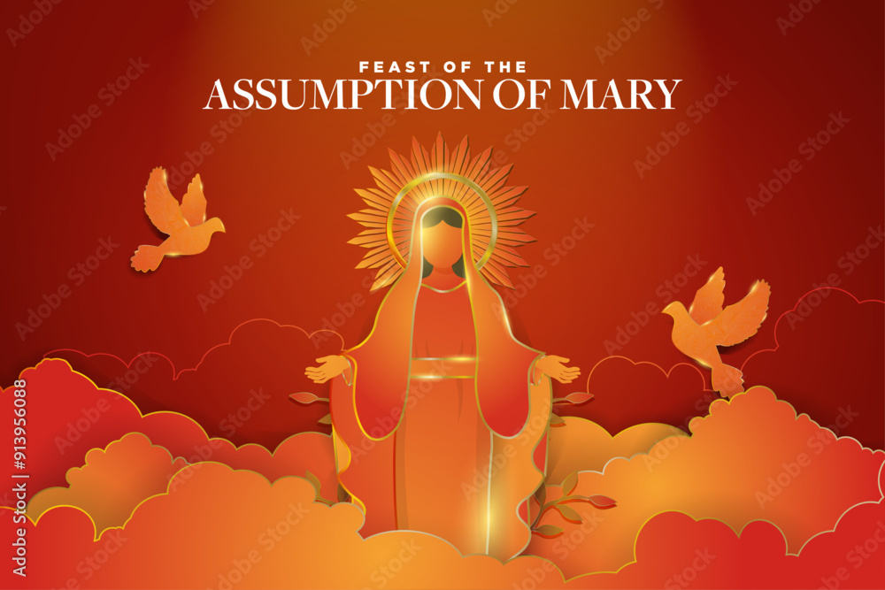 Red and Gold Feast of the Assumption of the Blessed Virgin Mary. Modern ...