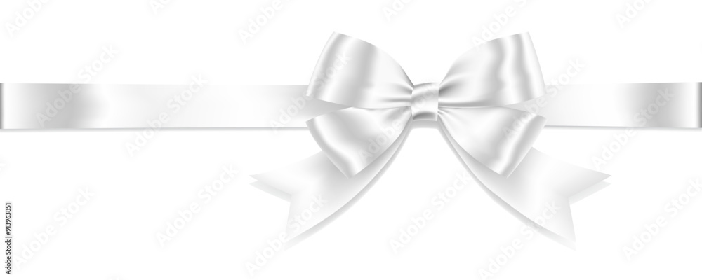 White Ribbon Bow Realistic shiny satin with shadow horizontal ribbon ...