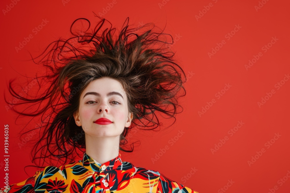 Dynamic expression of carefree spirit her wild hairstyle. Creative and ...
