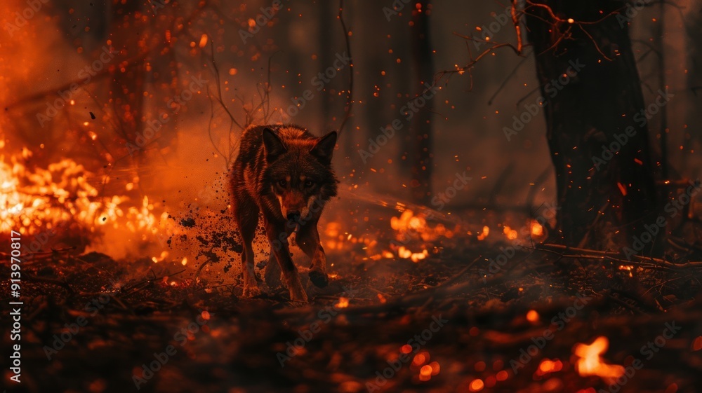 Dramatic photography of wild animals flee from the flames of a forest ...
