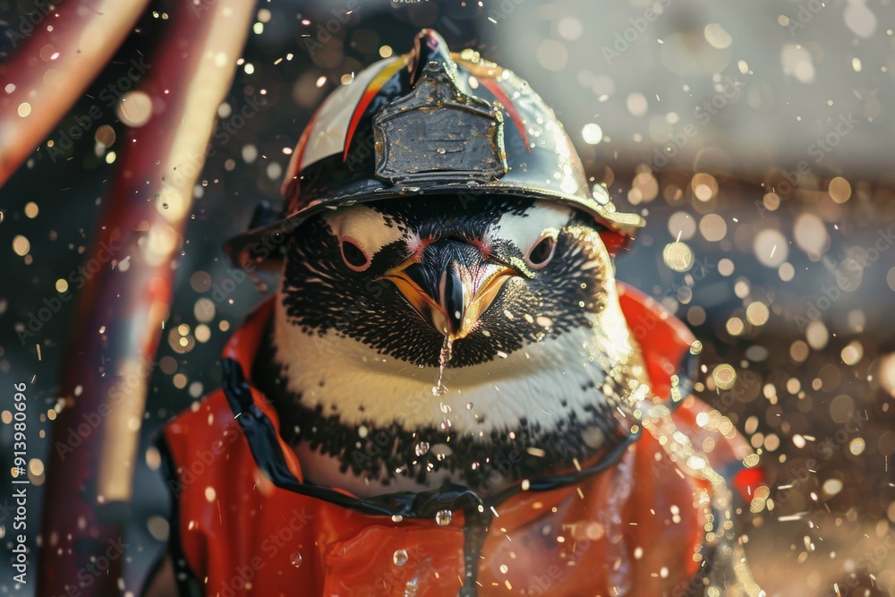 Meet the giggling penguin in a firefighter's outfit, complete with a ...