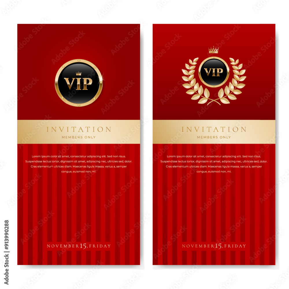 VIP invitation card, banner or flyer with golden elements on red ...