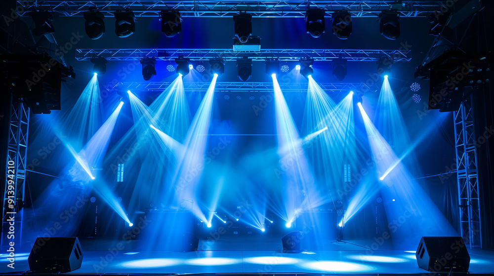 Illuminated Stage with Dramatic Blue Lighting and Spotlights for ...