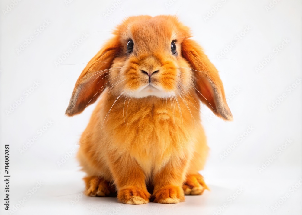Adorable Holland Lop rabbit stands proudly on a clean white backdrop ...