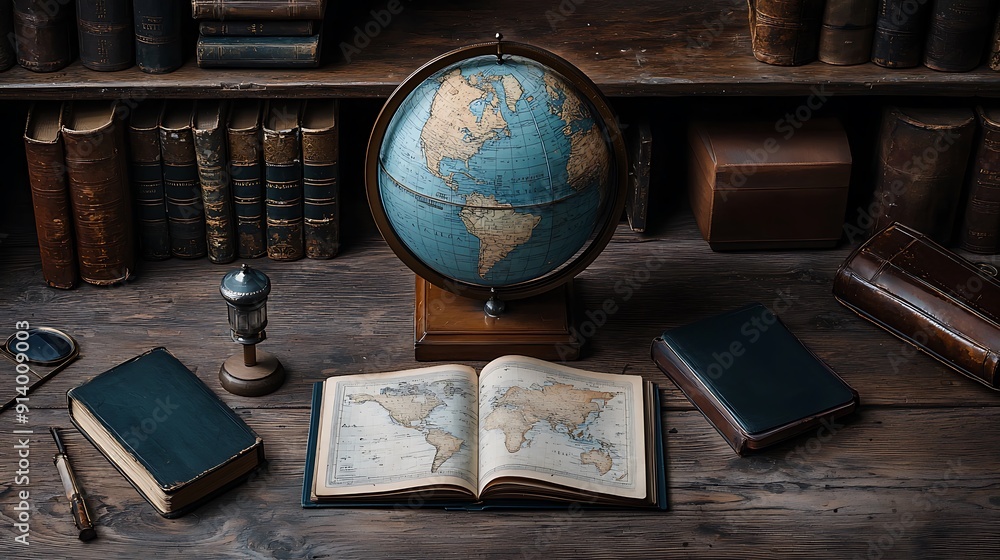 43. Antique study with vintage globe and old maps, [antique study ...