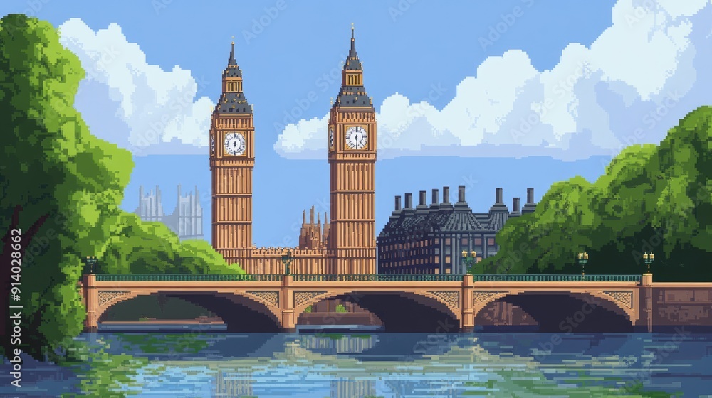 Animated Big Ben, 18-bit, representing a classic British tourist ...