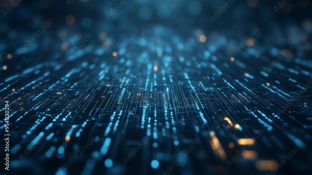 Flowing blue data on a futuristic circuit board symbolizes the vast world of information ...