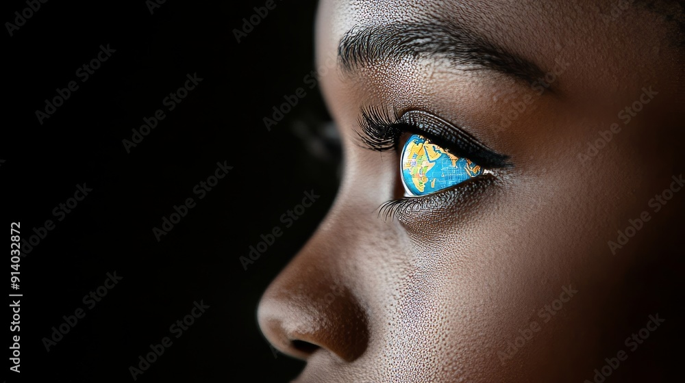 A human-eye map of the world showing Africa continent ocean sea. Save ...