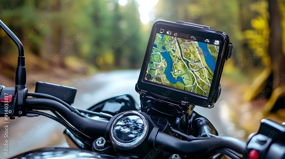 GPS Navigation on Motorcycle for Route Planning and Bike Tracking 素材庫相片 ...