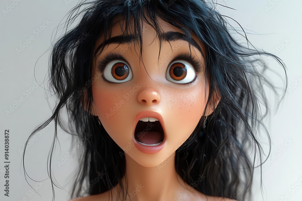 3d rendered cartoon of surprised indian woman exaggerated facial ...