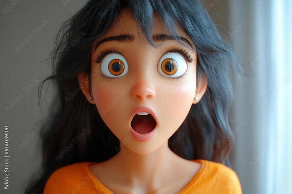 3d rendered cartoon of surprised indian woman exaggerated facial ...