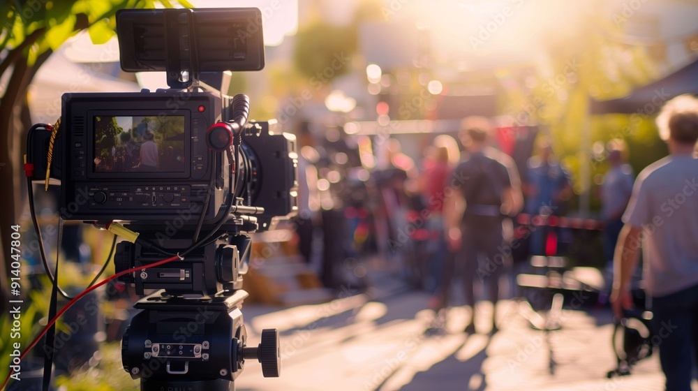 Professional digital cinema camera is recording a scene during a movie ...