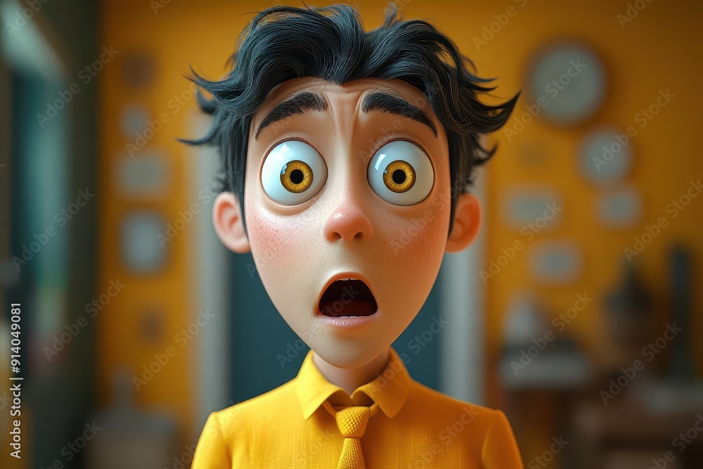 astonished young man with exaggerated cartoon features wide eyes and ...