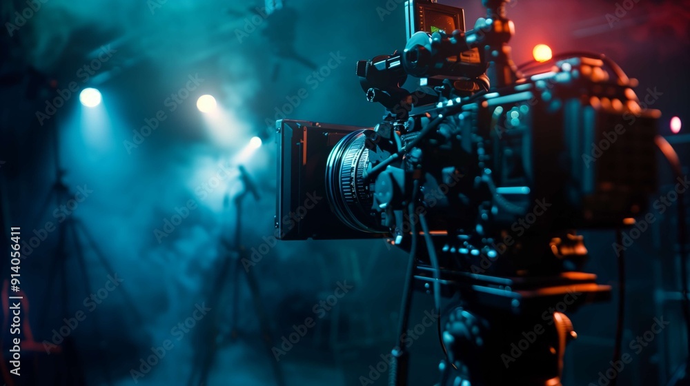 Professional digital cinema camera on a gimbal being used to film a ...