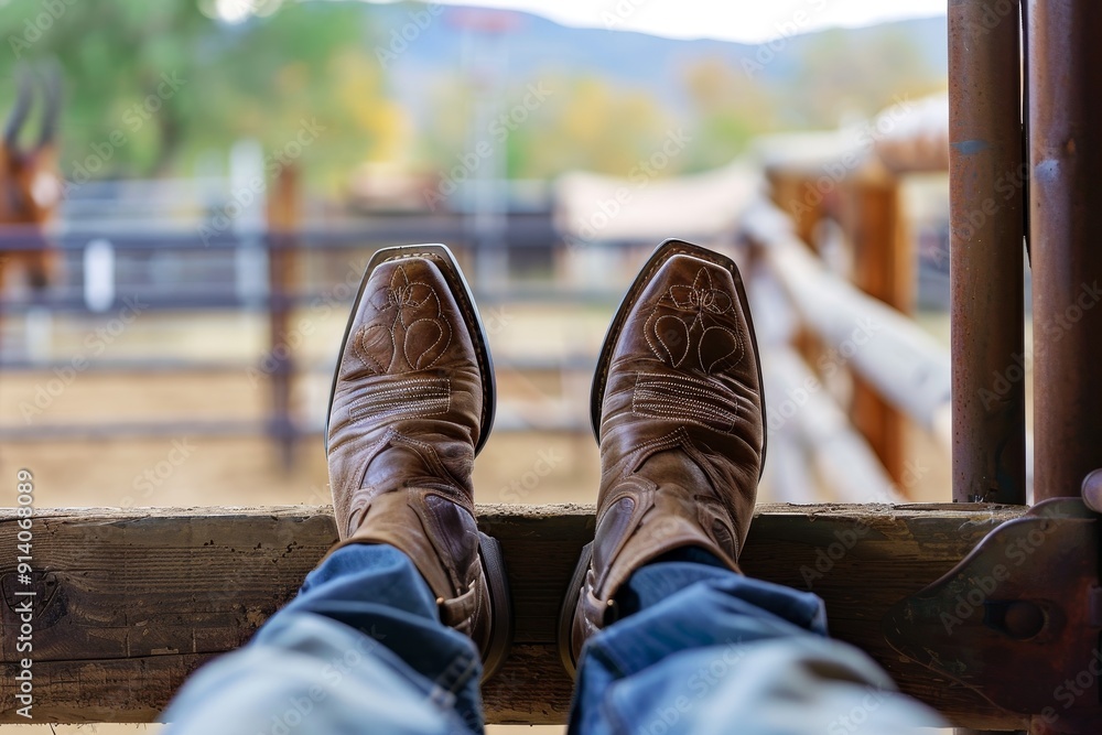 Cowboy resting at ranch with hat boots and crossed legs country music ...