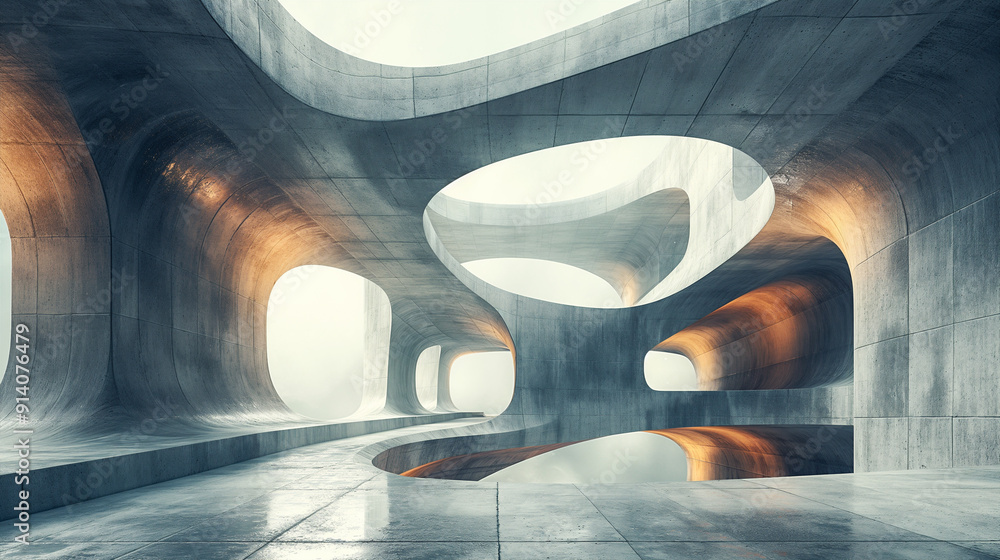 An innovative architectural interior showcases fluid concrete forms and ...