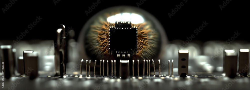 Human eye connected to a computer. Illustration of biotechnology ...