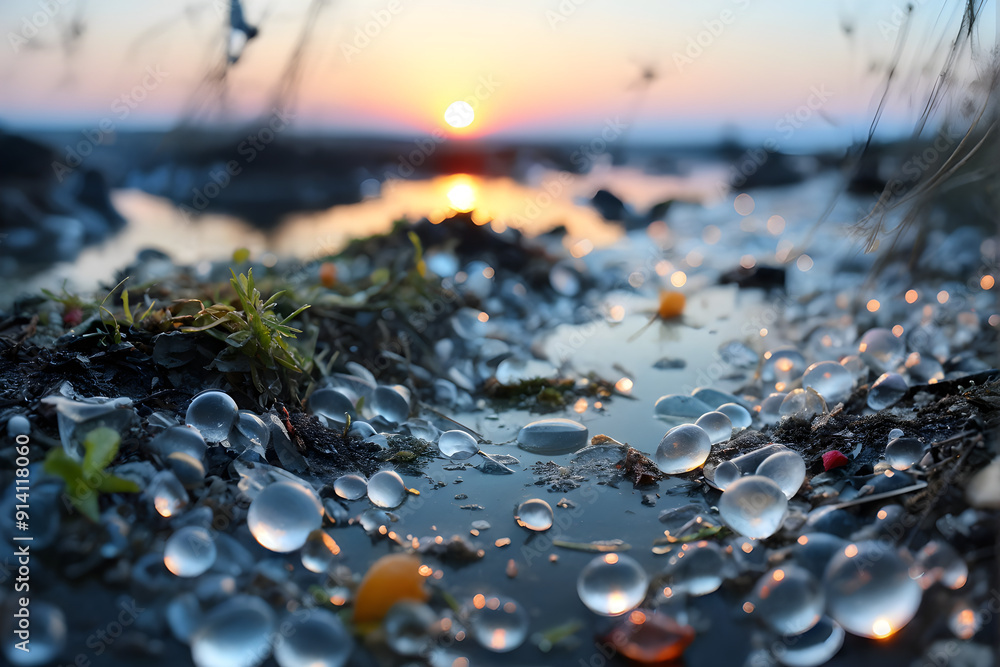 Microplastic pollution. Microplastics in ground. Soil contaminated with ...