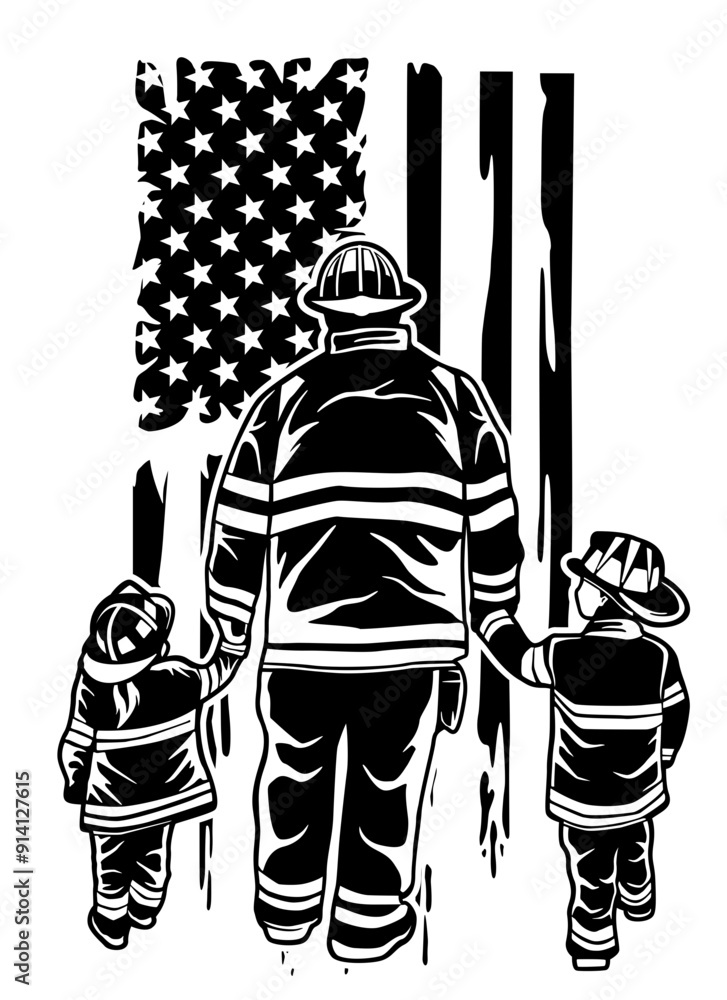 Vetor de US Father & Sons Firefighter | Fire Department | Firefighter ...