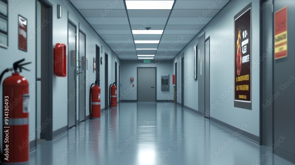 Generate a photo realistic image of employees participating in a fire ...