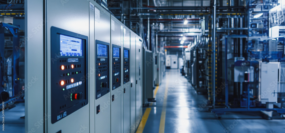 High-Tech Control Room With Electrical Panels In Modern Industrial ...