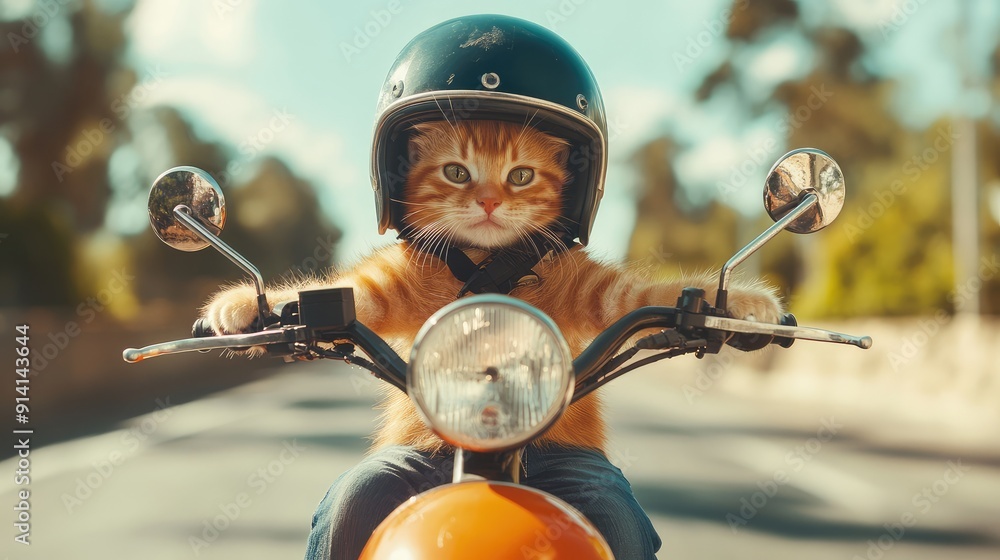 Cat biker rides a motorcycle in a sunny city, cat motorcyclist, Animal ...