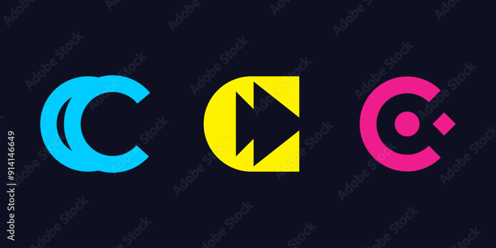 Letter C colorful icon logo vector. Funny pacman letter C graphic Stock ...