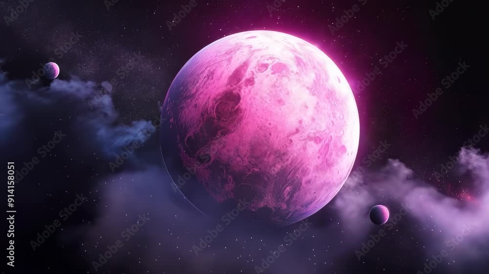 Pink planets with surrounding nebulae in space, cosmic scene. Sci-fi ...