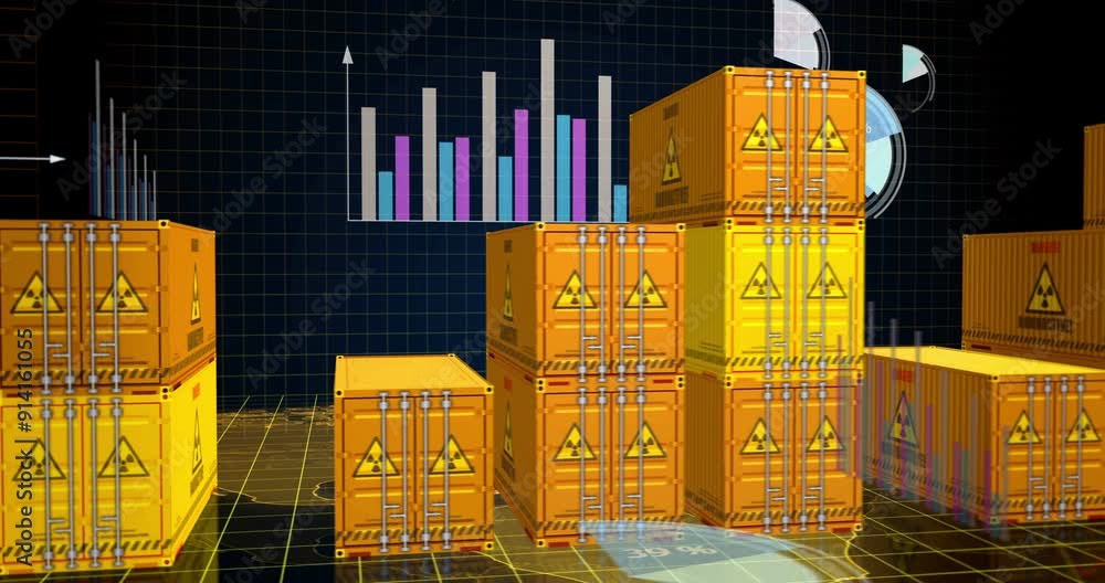 Radioactive waste and nuclear containers cargo with business diagrams ...