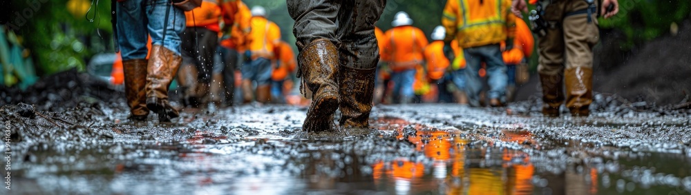 Heatwave, construction workers in hot weather, hot weather shines a ...