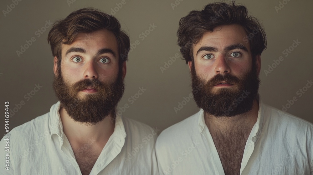 Striking portrait of two bearded men with intense gazes, showcasing ...