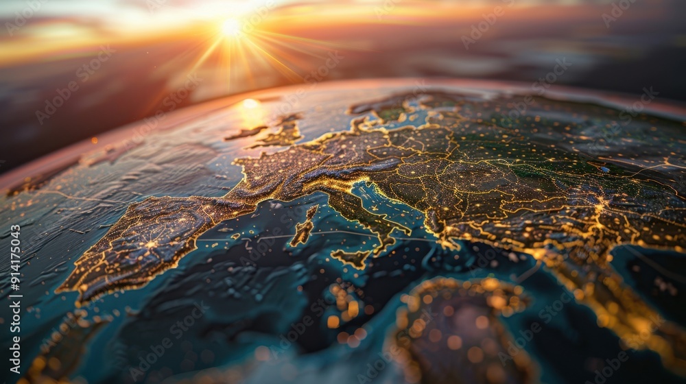 Planet Earth at sunset from space. A satellite in outer space on the ...