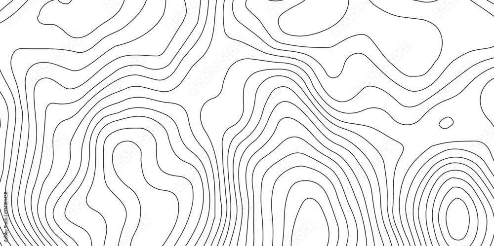 Poster White background topography contour map with black curve lines ...