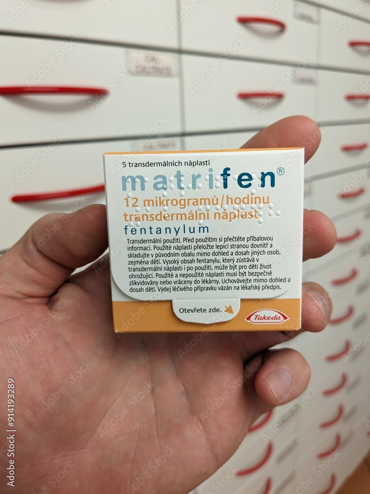 Prague,Czech Republic-August 7 2024: MATRIFEN box of transdermal patch ...