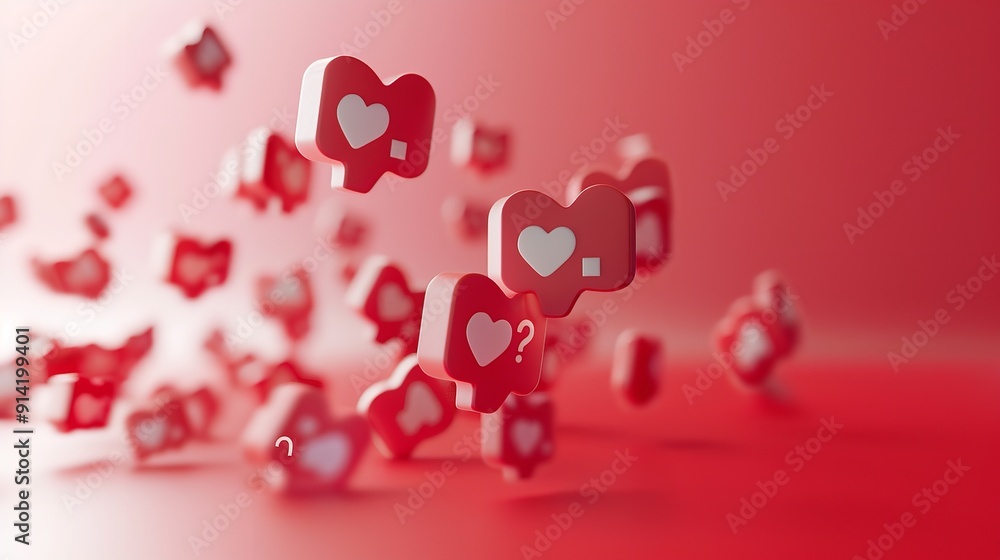 Red notifications on social media resemble falling icons. Adopt, remark ...