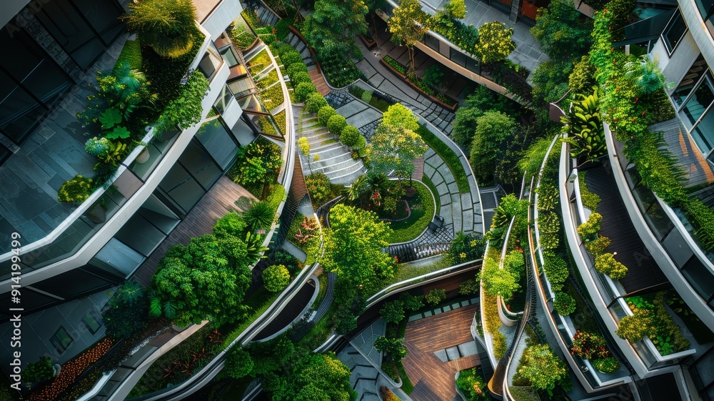 Eco-friendly building. Sustainable office building with garden on ...