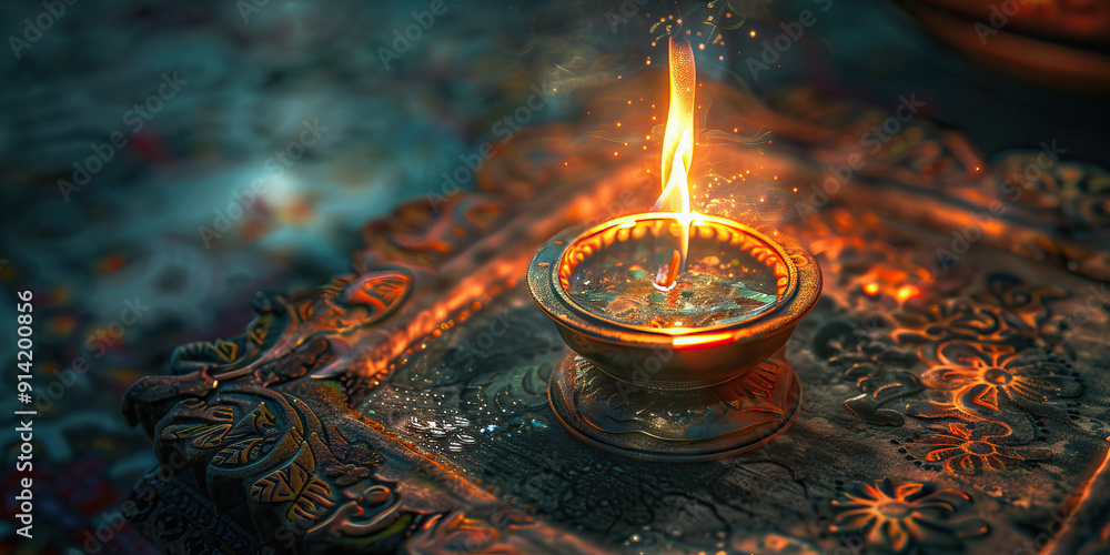 Eternal Flame of Enlightenment: An oil lamp burning steadily ...