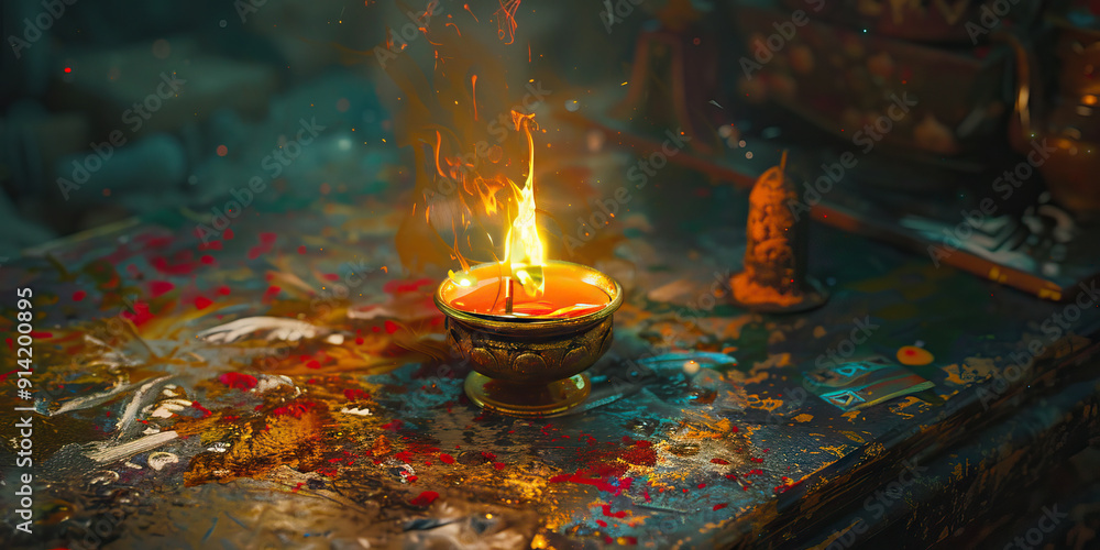 Eternal Flame of Enlightenment: An oil lamp burning steadily ...