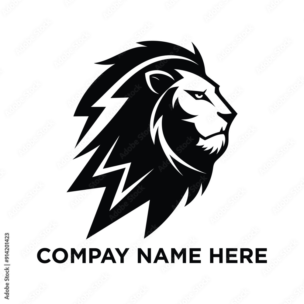 Lion head logo silhouette lightning bolt lion vector logo design power ...