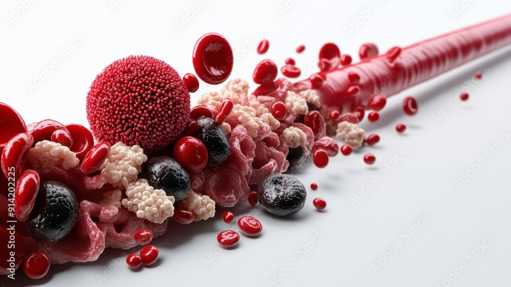 Abstract representation of blood components and cells, showcasing ...