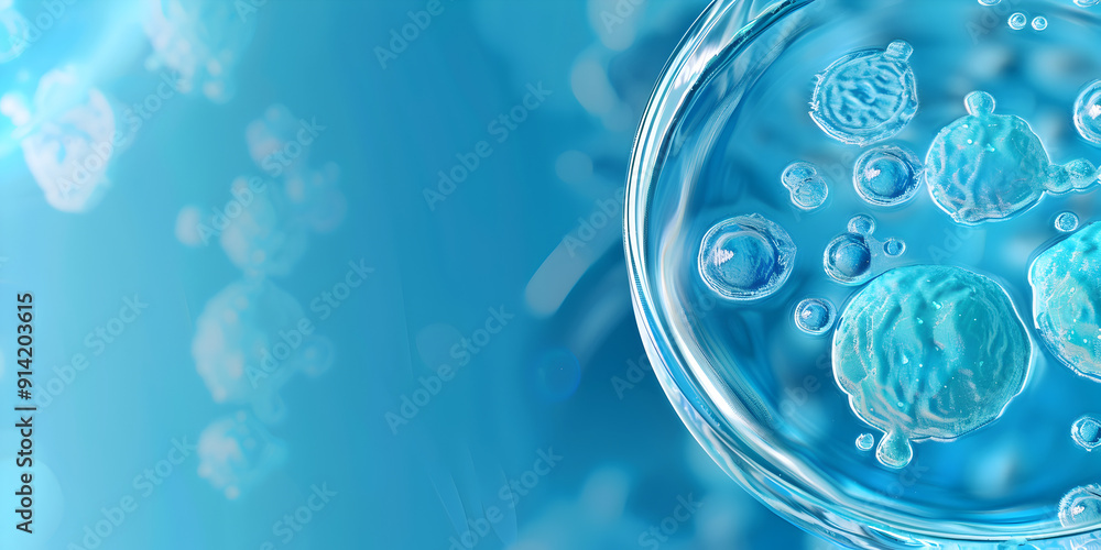 Cell structure on blue background Oxygen cell under microscope Cosmetic ...