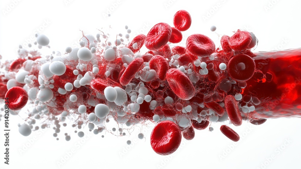 Dynamic view of blood cells in motion, illustrating the rich colors and ...