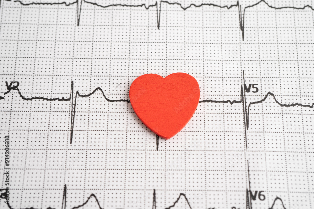 Electrocardiogram (ECG) graph paper with red heart, heart wave, heart ...