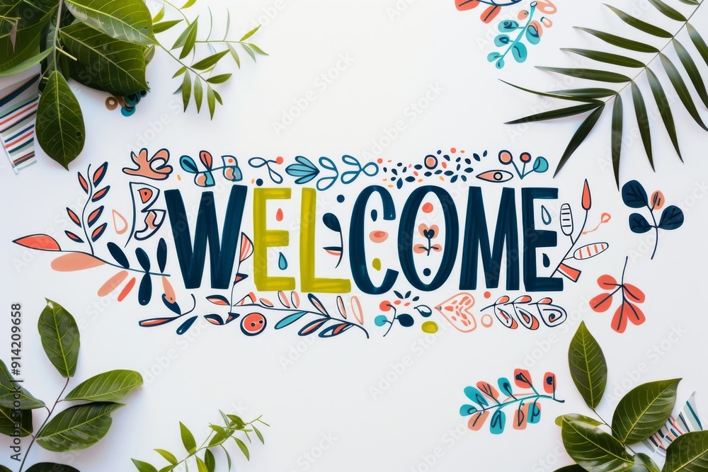Picture a delightful and inviting image featuring the word 'WELCOME ...