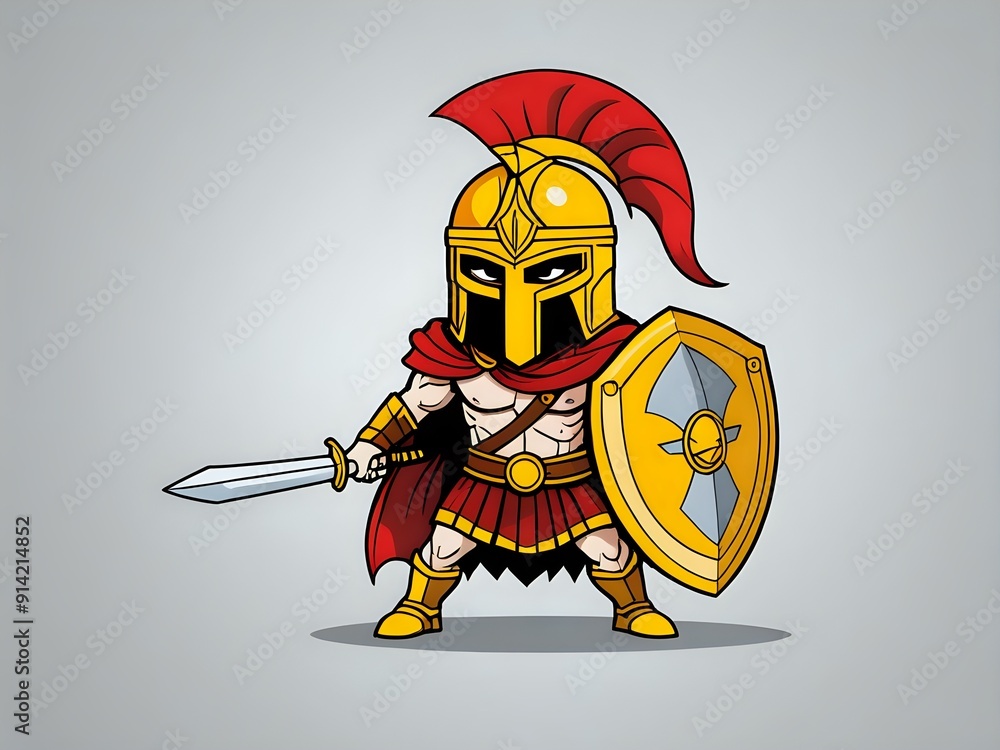 Cartoon illustration of a Greek warrior with a sword and shield. Stock ...
