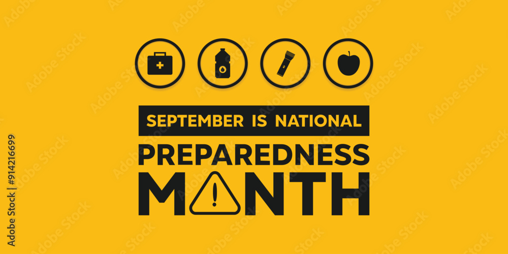 September is National Preparedness Month. Medicine, water, flashlight ...