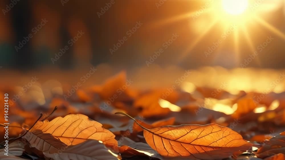 Golden autumn leaves with soft movements. Sunny sunset background ...