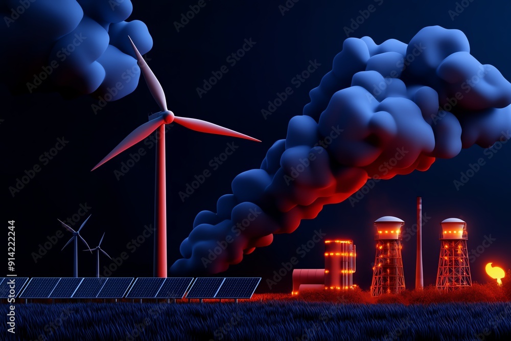 Dramatic image showcasing the contrast between renewable energy sources ...