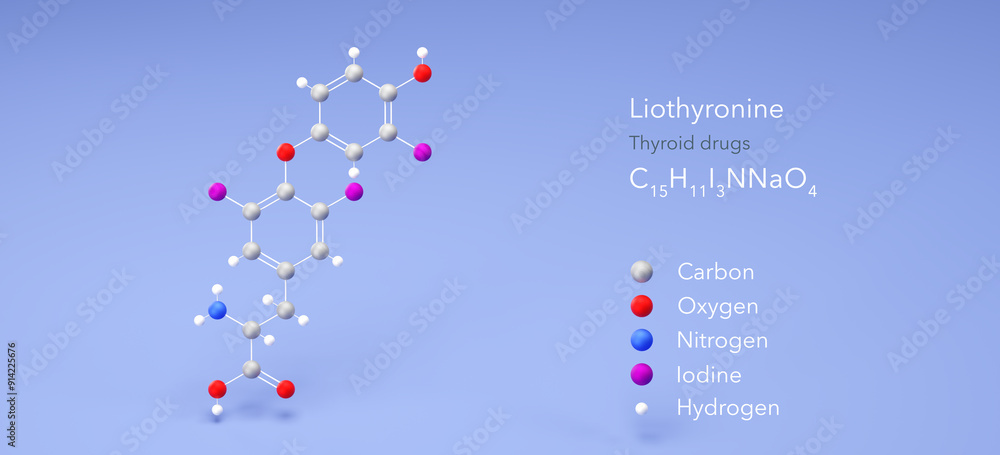 liothyronine molecule, molecular structure, thyroid drugs, 3d model ...